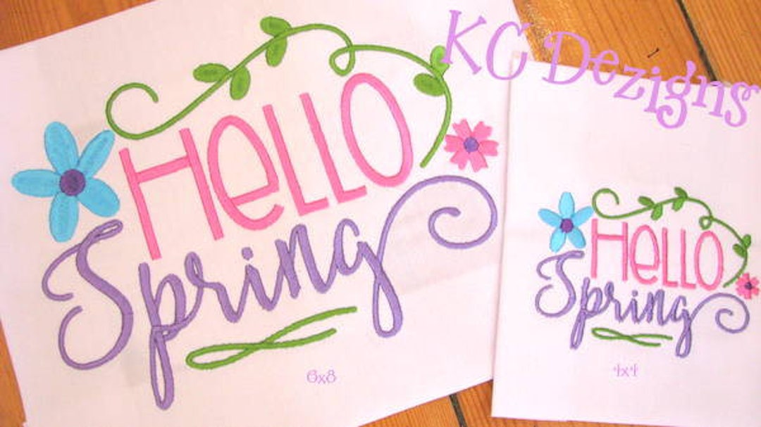 Hello Spring Word Art Machine Embroidery Design - Hello Spring Quote ...