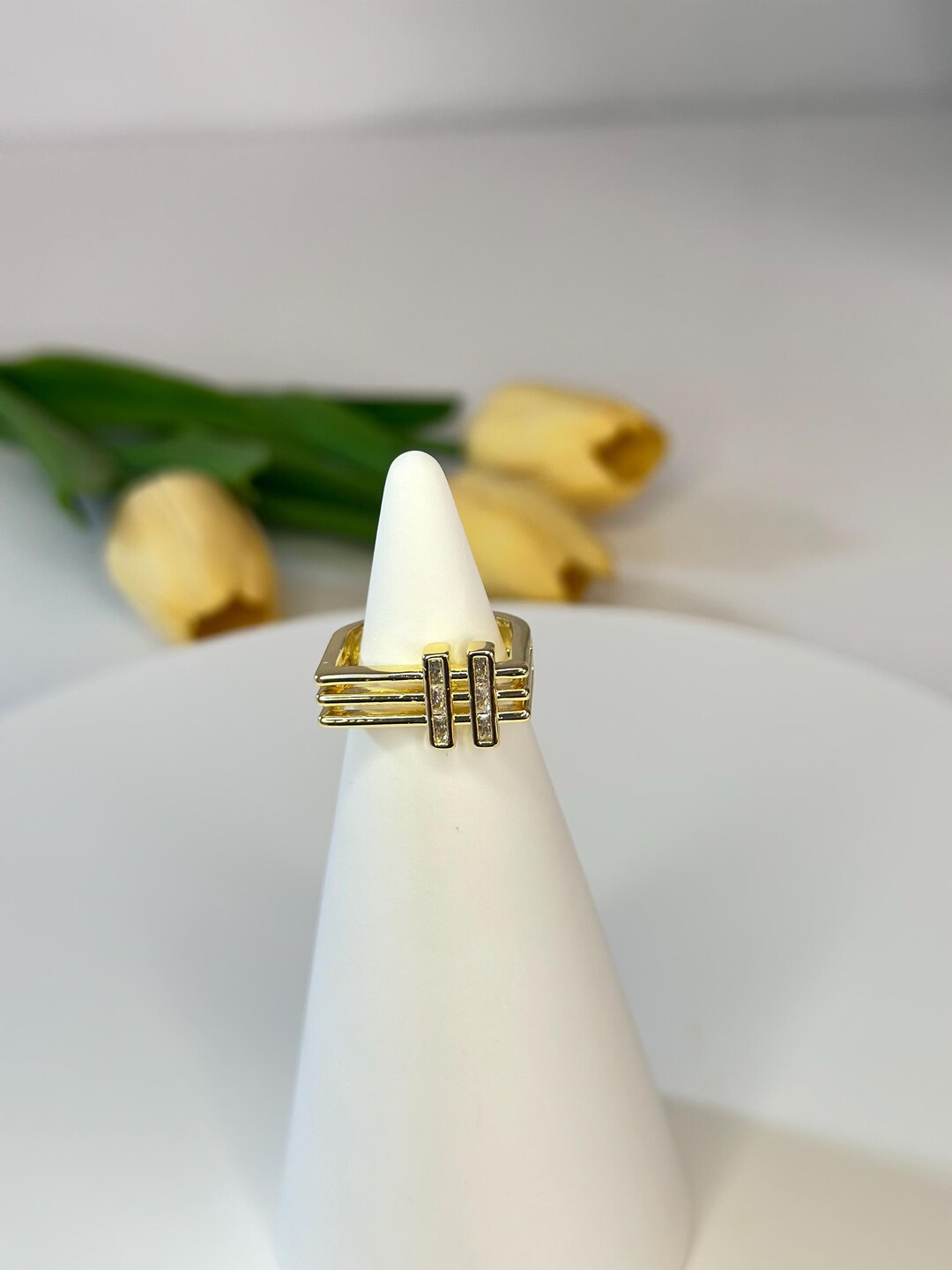 VIP Stainless Steel Triple Row Zircon Ring – 18K Gold Look, Sparkling ...