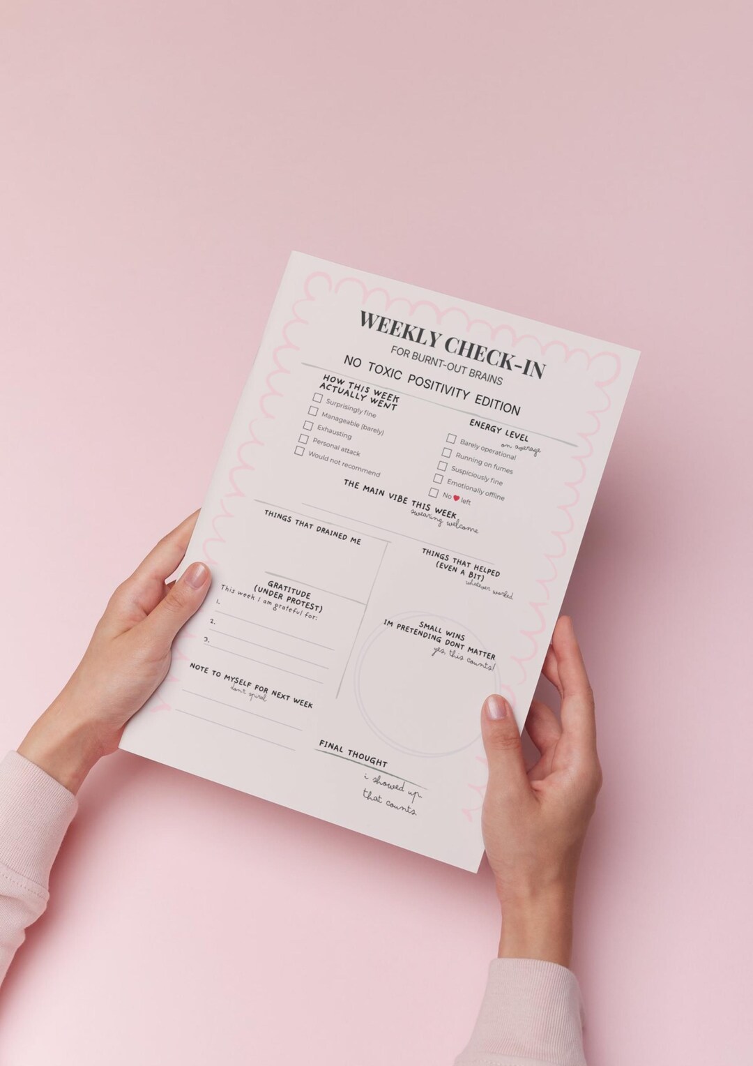 Weekly Check-in Printable for Burnt-out Brains | No Toxic Positivity ...