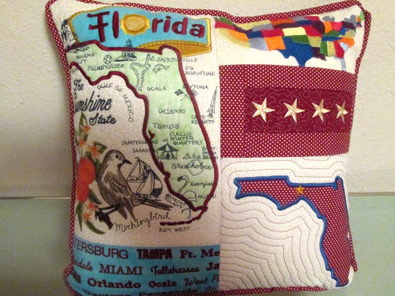 Personalized Embroidered State Pillow Cover, Handmade Cotton Throw ...