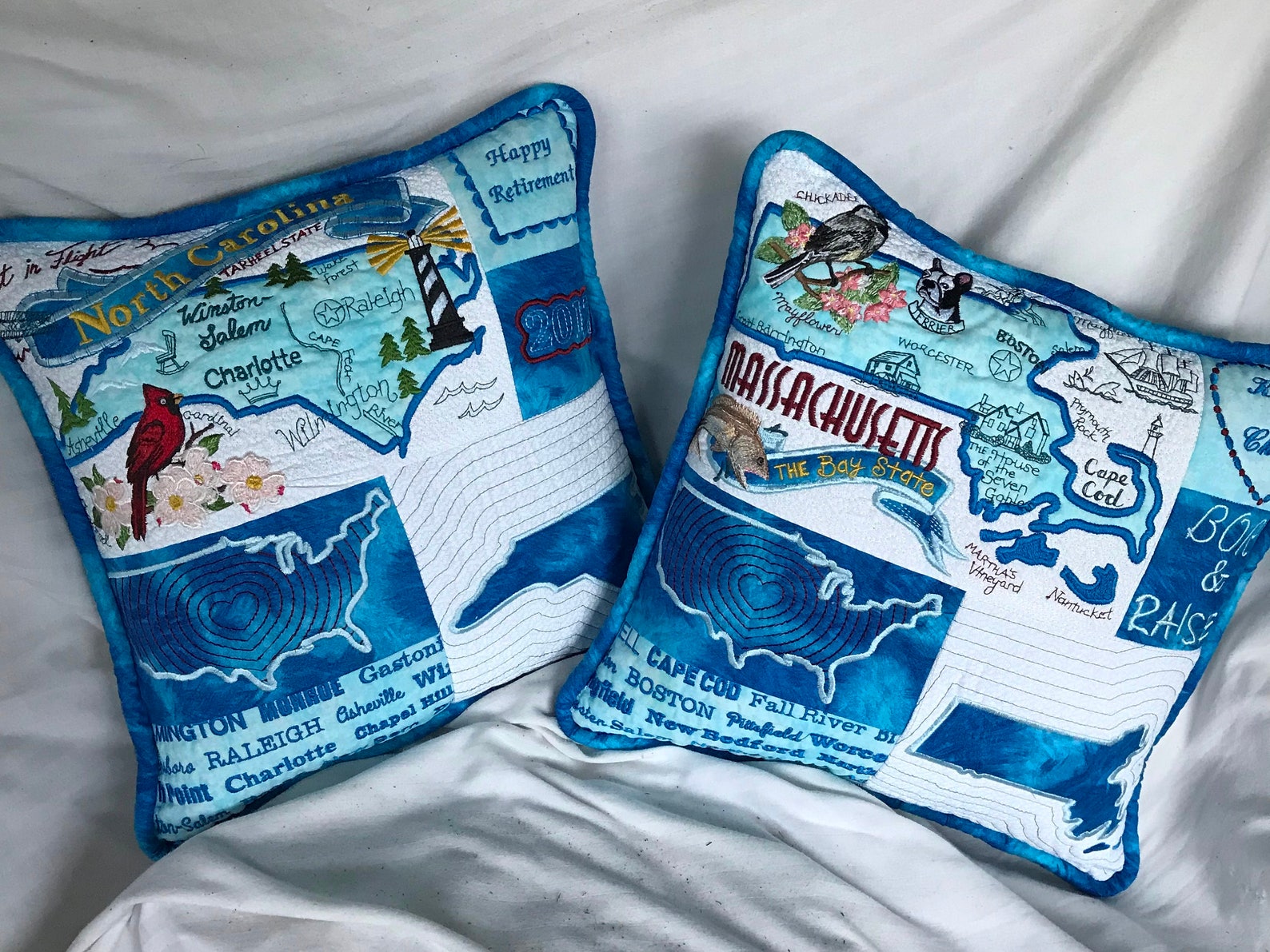 Personalized Embroidered State Pillow Cover, Handmade Cotton Throw ...