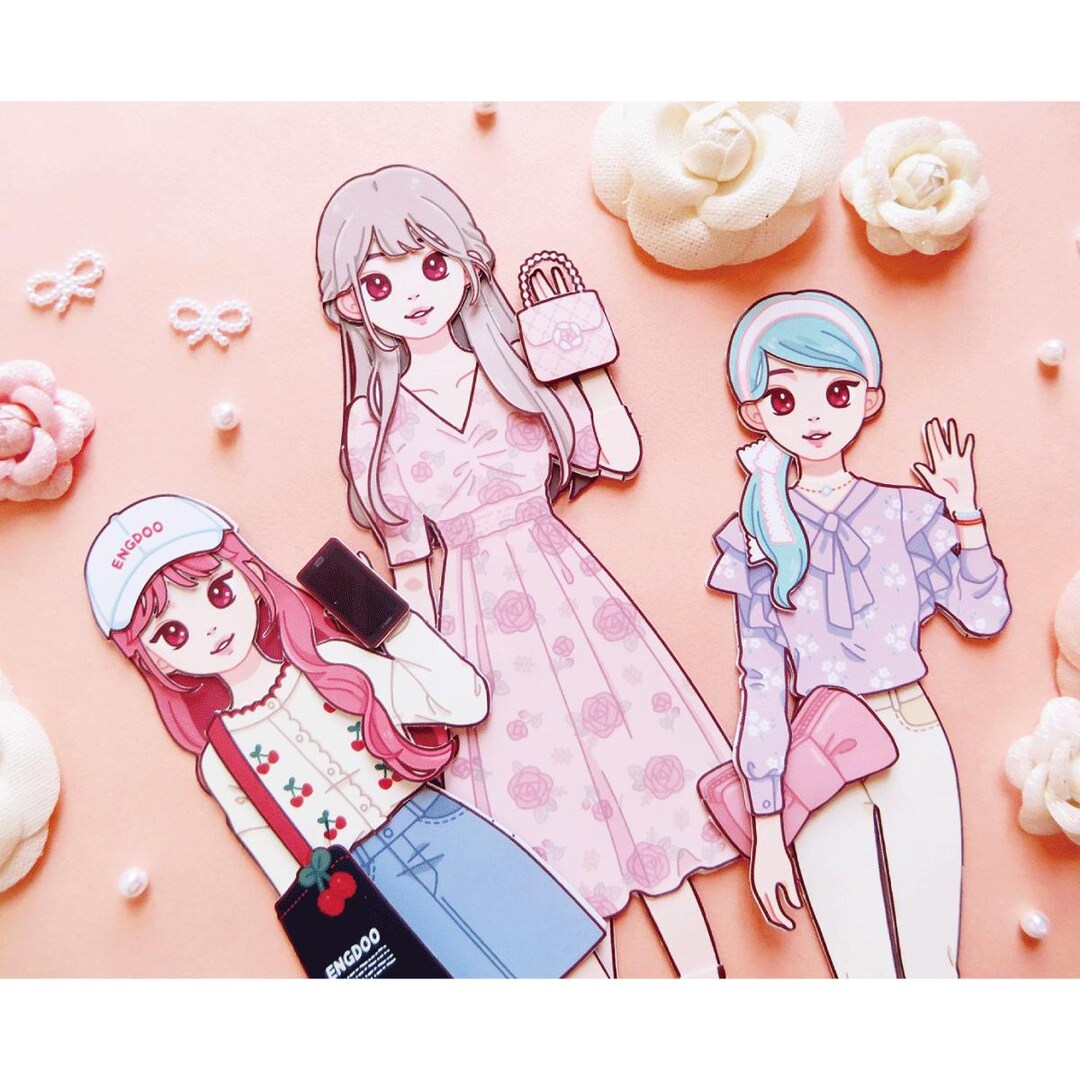 Illustrated Dress up Paper Doll Set – Spring Series Physical Doll Kit ...