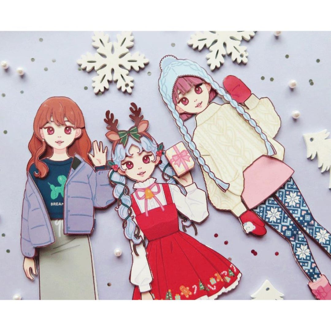 Winter Paper Doll Set, Warm Holiday Outfit Collection, Kids Dress up ...