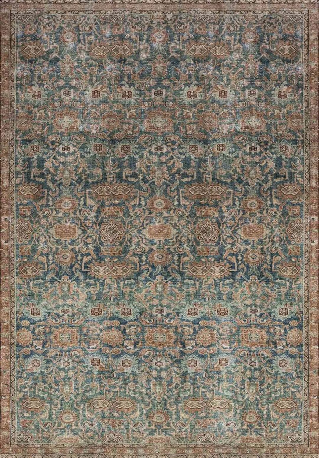 Oriental Sage Green Carpet Vintage Style Floral Allover Pattern ...