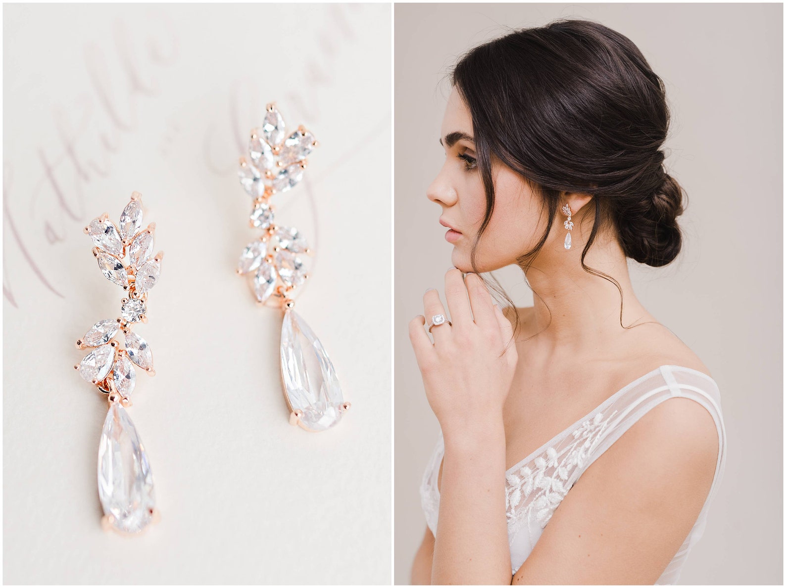 EMILIA // Rose Gold Wedding Earrings Rose Gold Wedding - Etsy