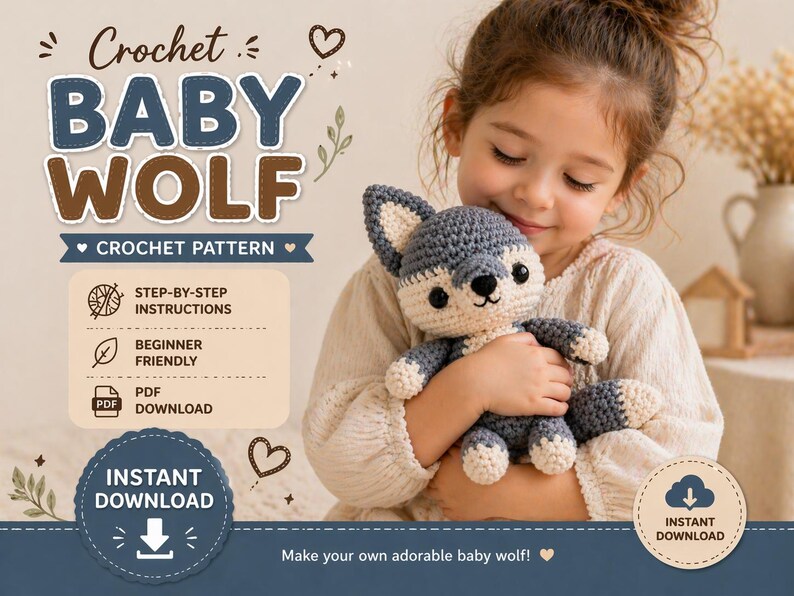 Baby Wolf Crochet Pattern – Amigurumi Plush Toy Tutorial (PDF Download ...