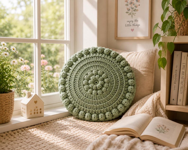 Round Crochet Cushion Pattern | Beginner Boho Pillow Tutorial (PDF ...