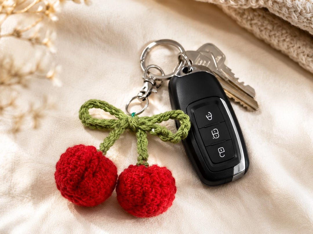 Crochet Cherry Keychain Pattern, Amigurumi Bag Charm Tutorial (PDF ...
