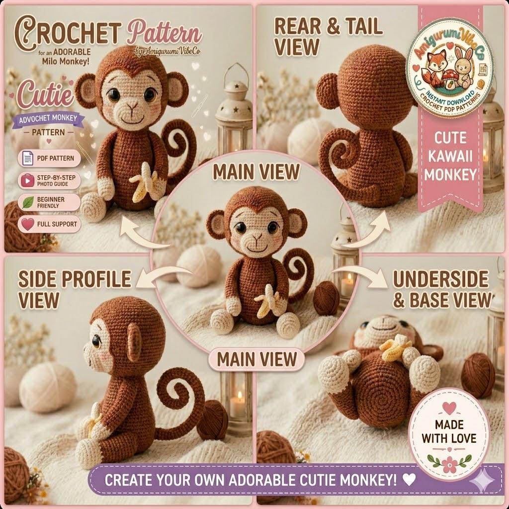 Amigurumi Monkey Crochet Pattern, Beginner Friendly PDF, Adorable ...