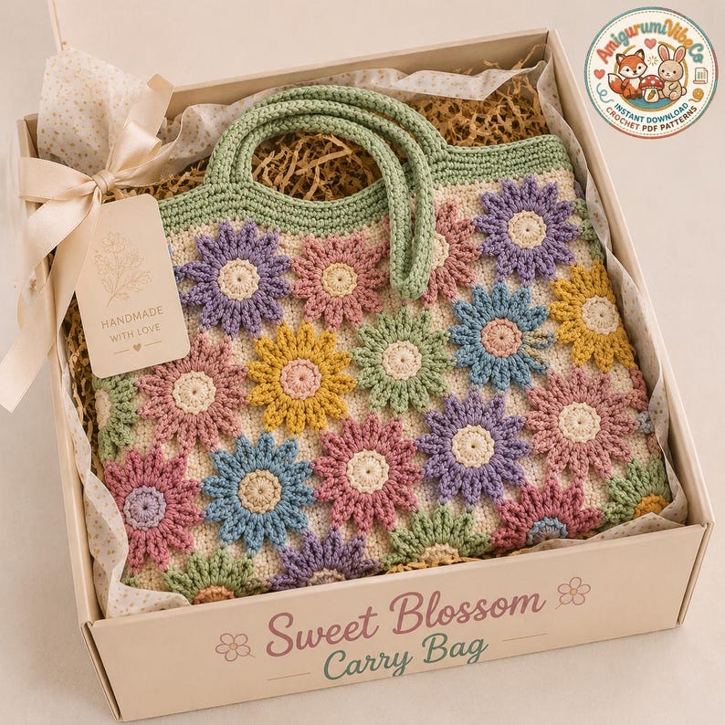 Crochet Flower Tote Bag Pattern, Boho Granny Square Purse Tutorial (PDF ...