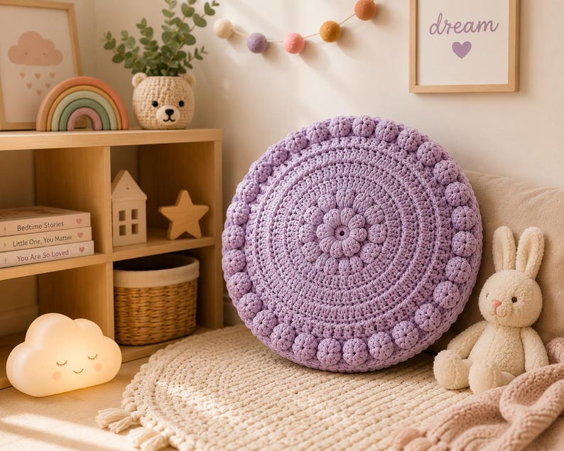 Round Crochet Cushion Pattern | Beginner Boho Pillow Tutorial (PDF ...