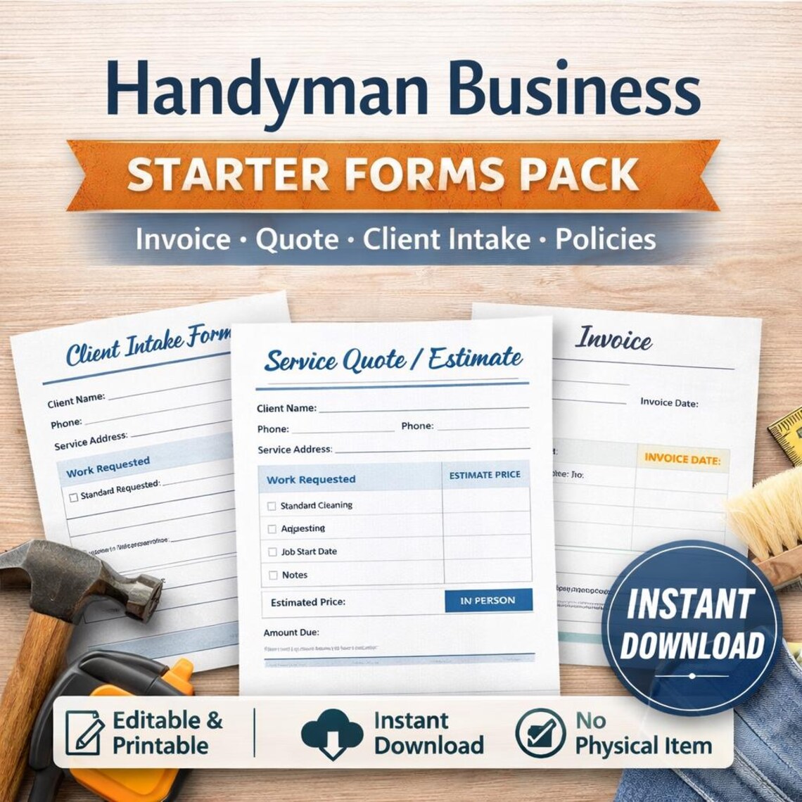 Handyman Business Forms | Invoice, Quote, Client Intake (printable PDF ...