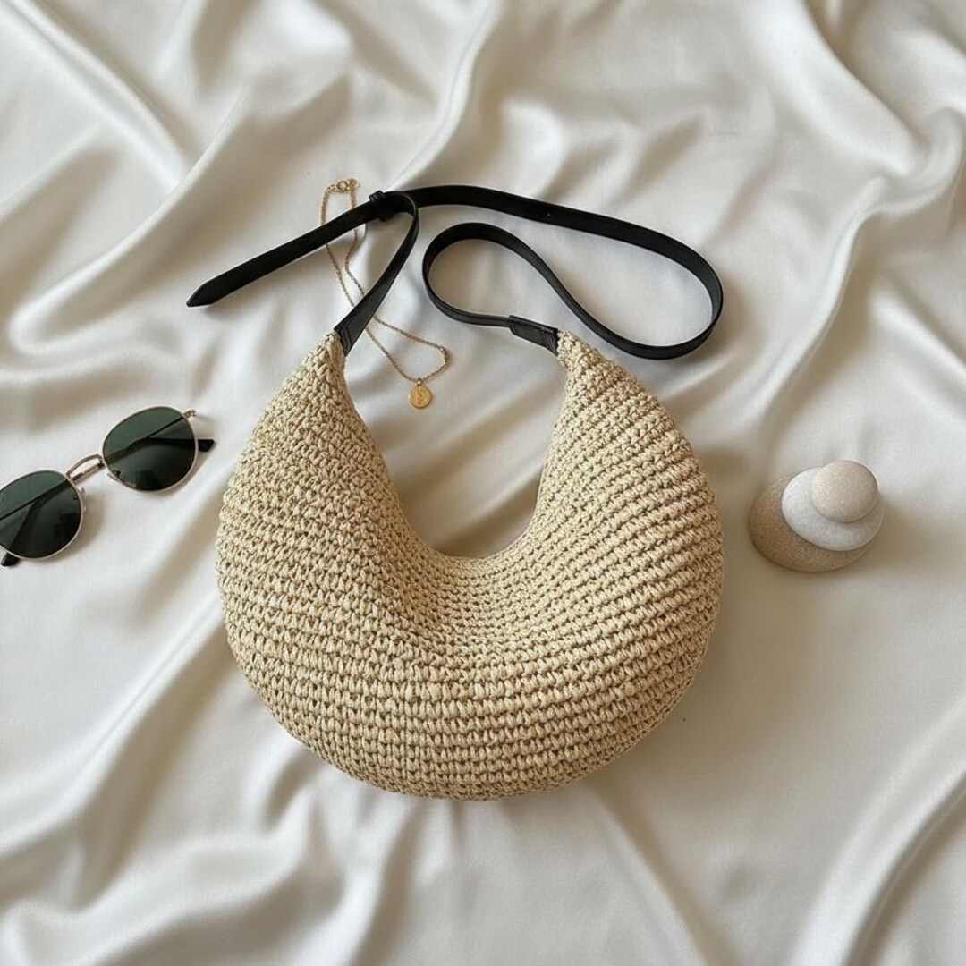 Boho Woven Grass Crossbody Bag | Handmade Forest Style Dumpling Purse ...
