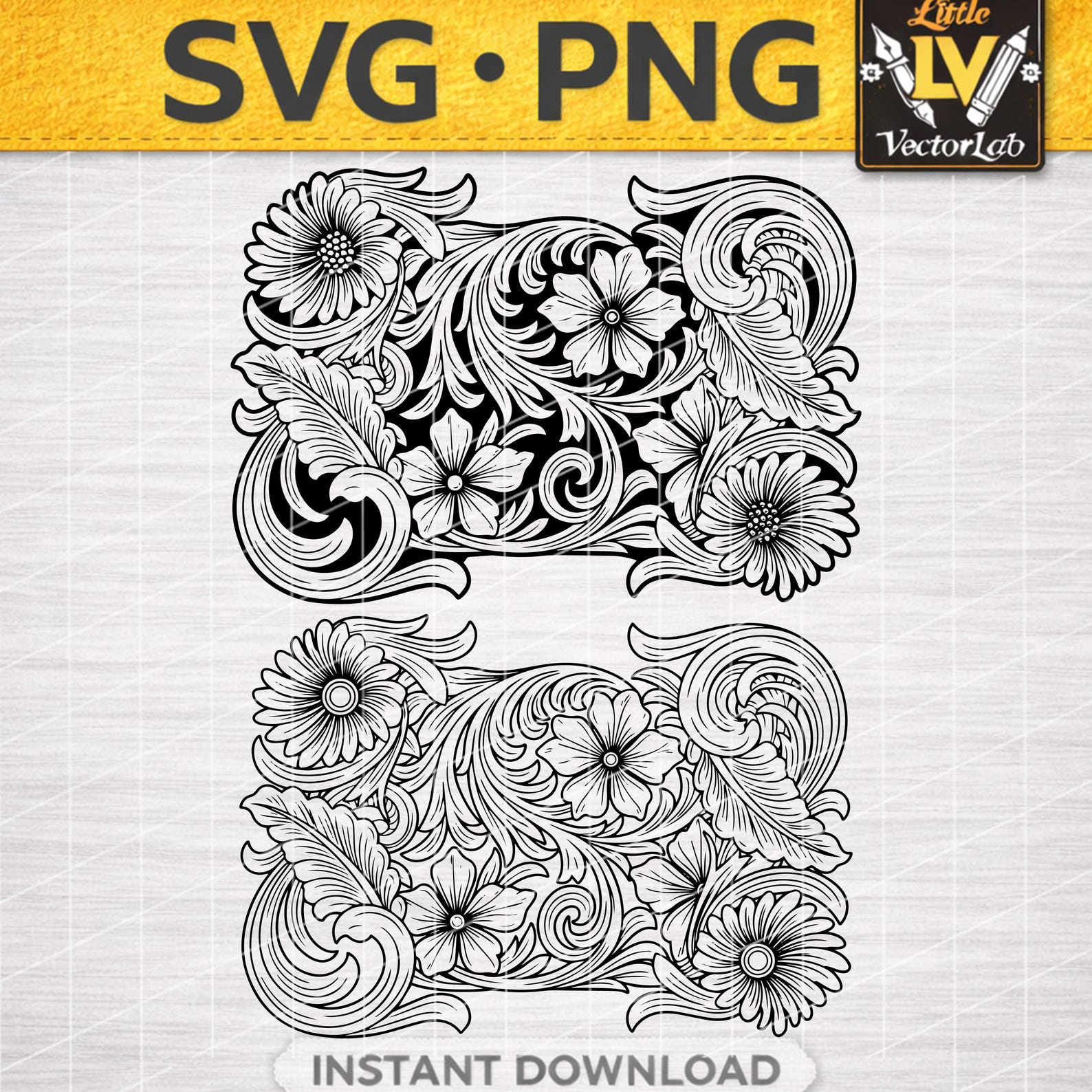 Tooled Leather SVG | Western Floral Pattern PNG | Leather Carving ...