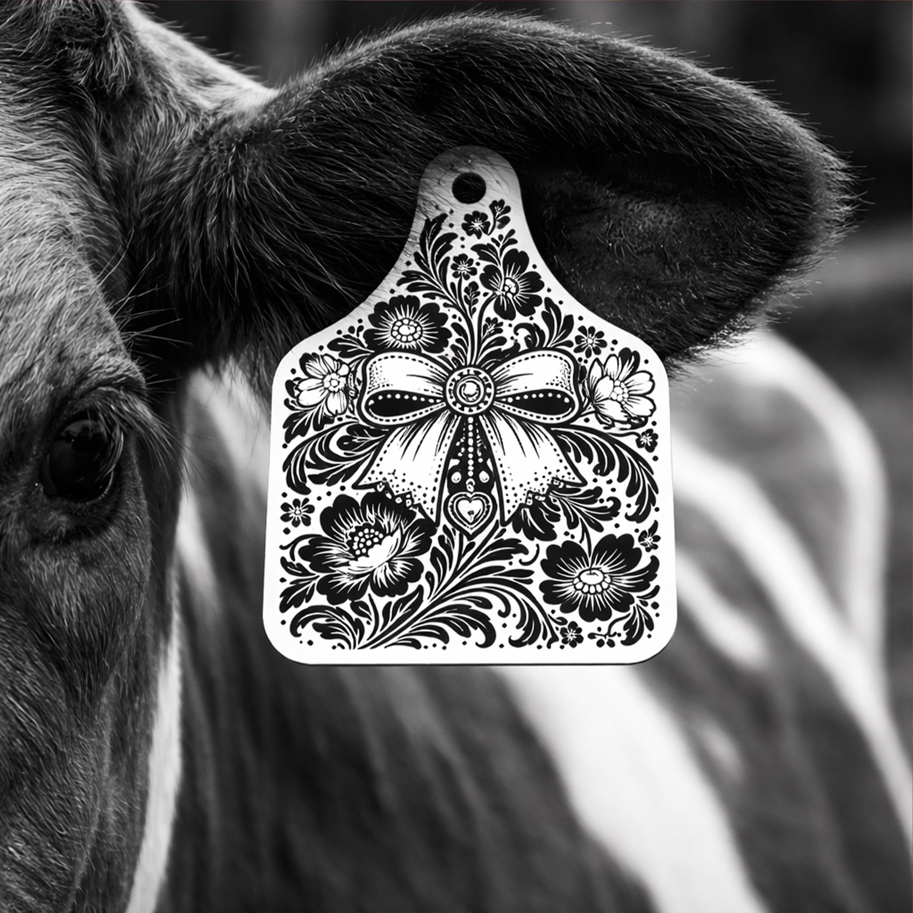 Cattle Ear Tag SVG PNG Bundle | Floral Cow Ear Tag Designs | Coquette ...