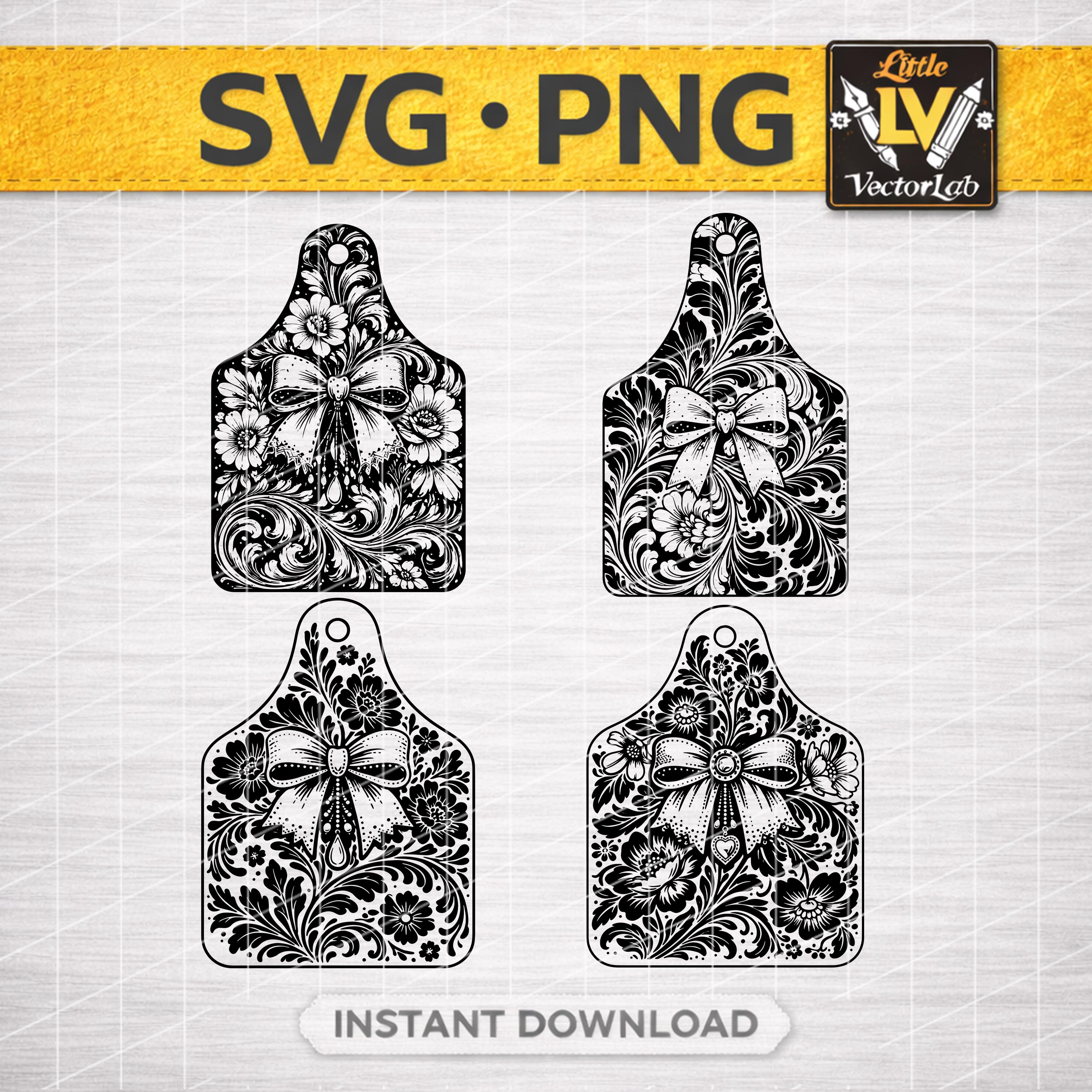 Cattle Ear Tag SVG PNG Bundle | Floral Cow Ear Tag Designs | Coquette ...