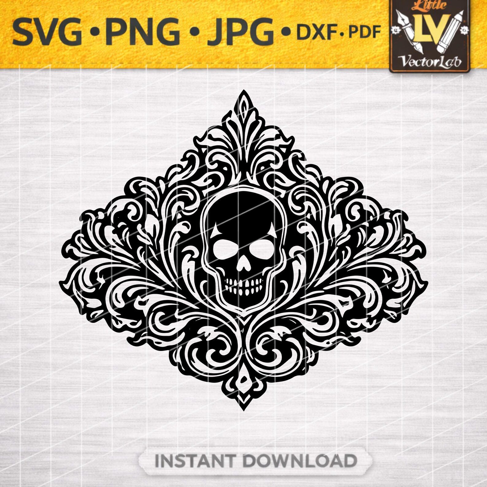 Gothic Skull and Moth Seamless Pattern | Skull Damask Digital Paper ...