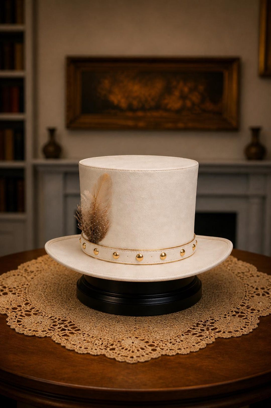 Ivory Leather Top Hat for Men Women Handmade Vintage Wedding Formal Hat ...