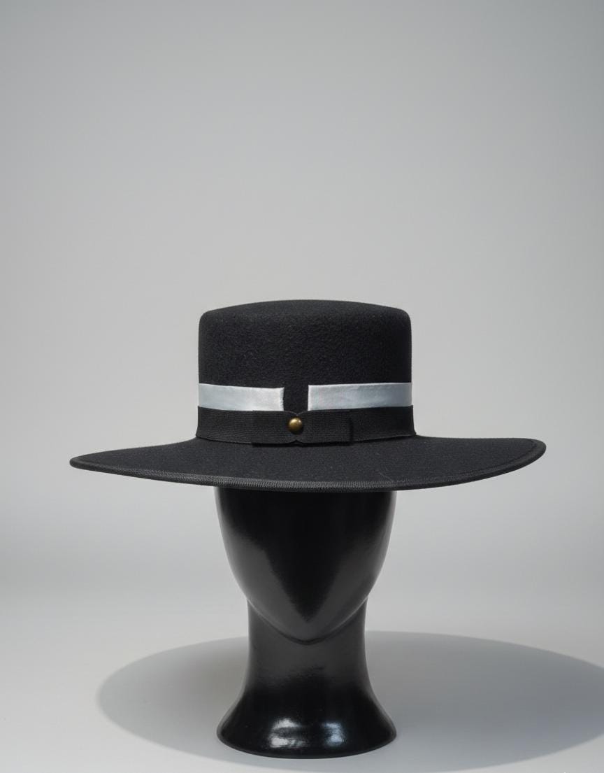 Handmade Black Wide Brim Flat Top Hat – Minimalist Western Boater Style ...