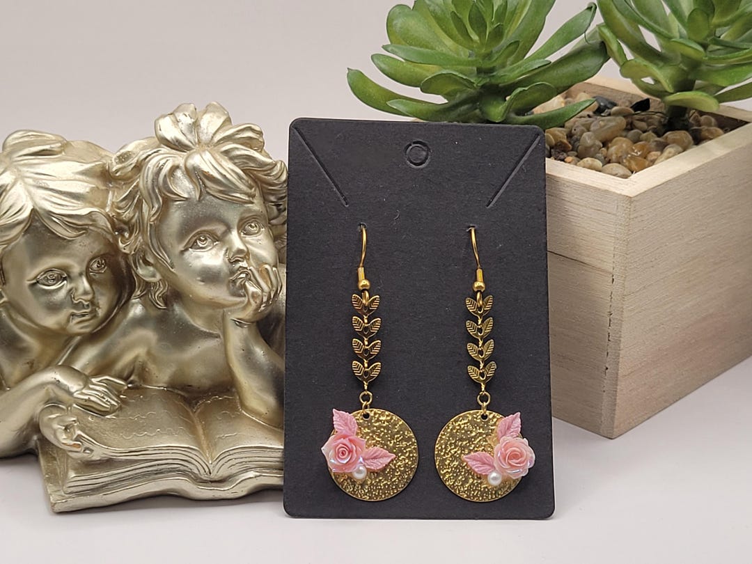 Gold-tone Earrings With Stainless Steel Clasps and Chains - Brass ...