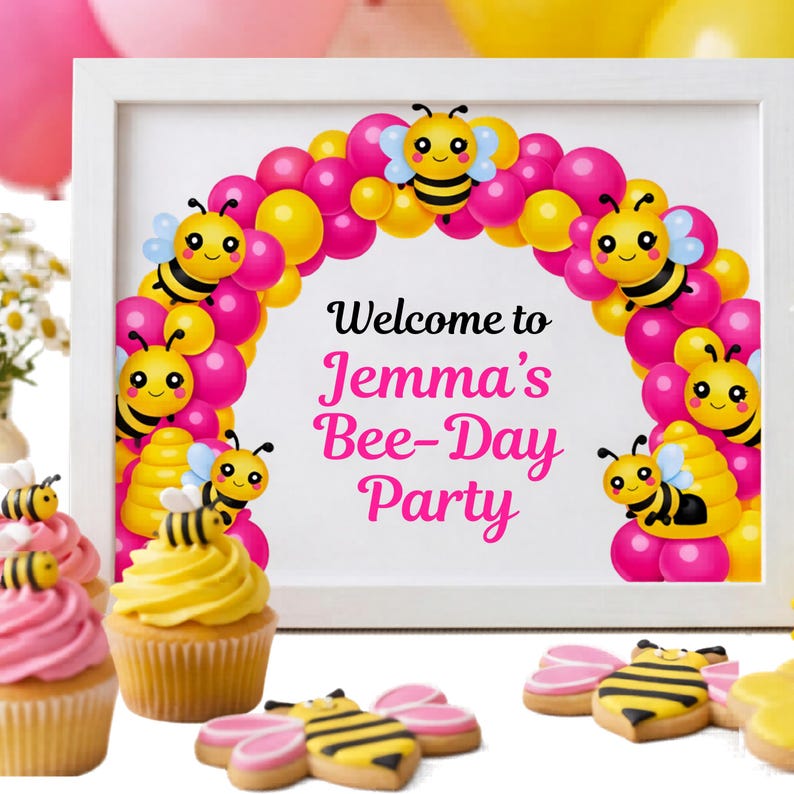 Bee Birthday Clipart Cute Pink Balloon Bee PNG Kids Party Decorations ...