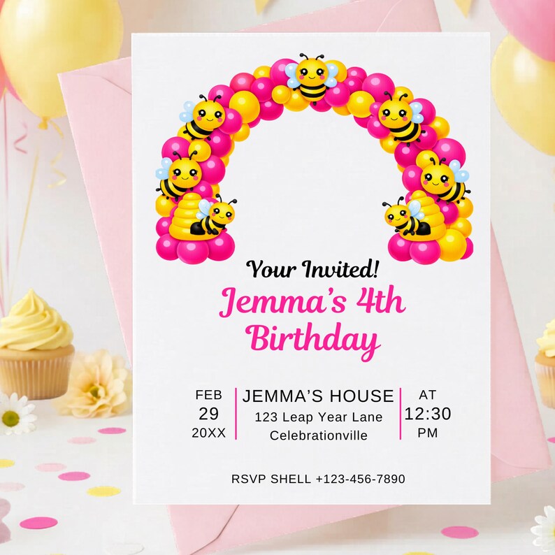 Bee Birthday Clipart Cute Pink Balloon Bee PNG Kids Party Decorations ...