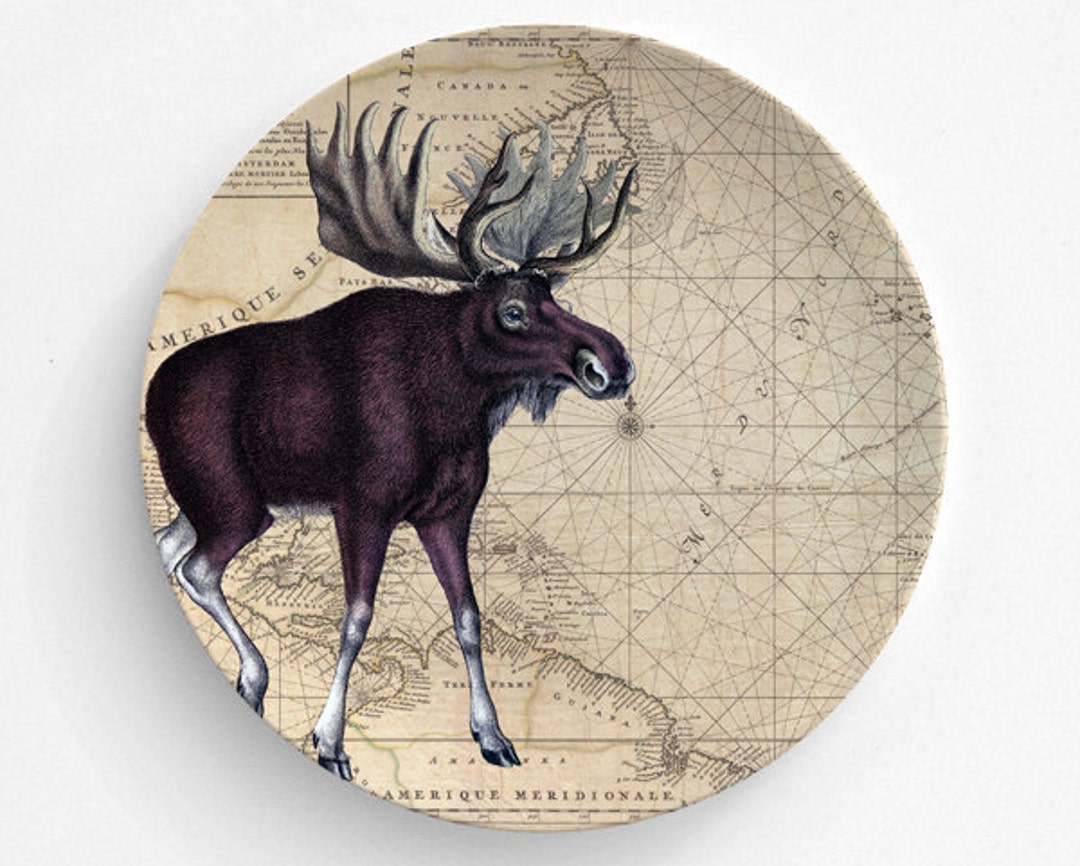 Christmas Moose Plate, Map Plate, Christmas Moose, Decorative Plate ...