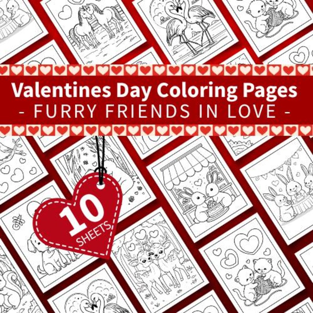 Valentine's Day Animal Coloring Pages, Kids' Printable Activity (PDF ...