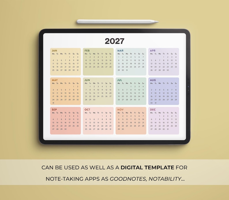 2027 Rainbow Year Calendar: Printable Year at a Glance Planner (A3, A4 ...