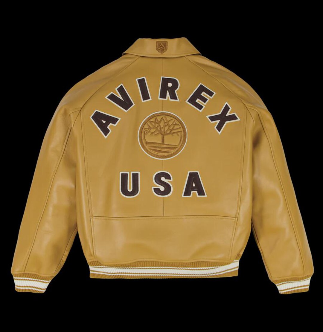 Avirex USA Classic Tan Leather Varsity Jacket With Iconic Back Logo ...