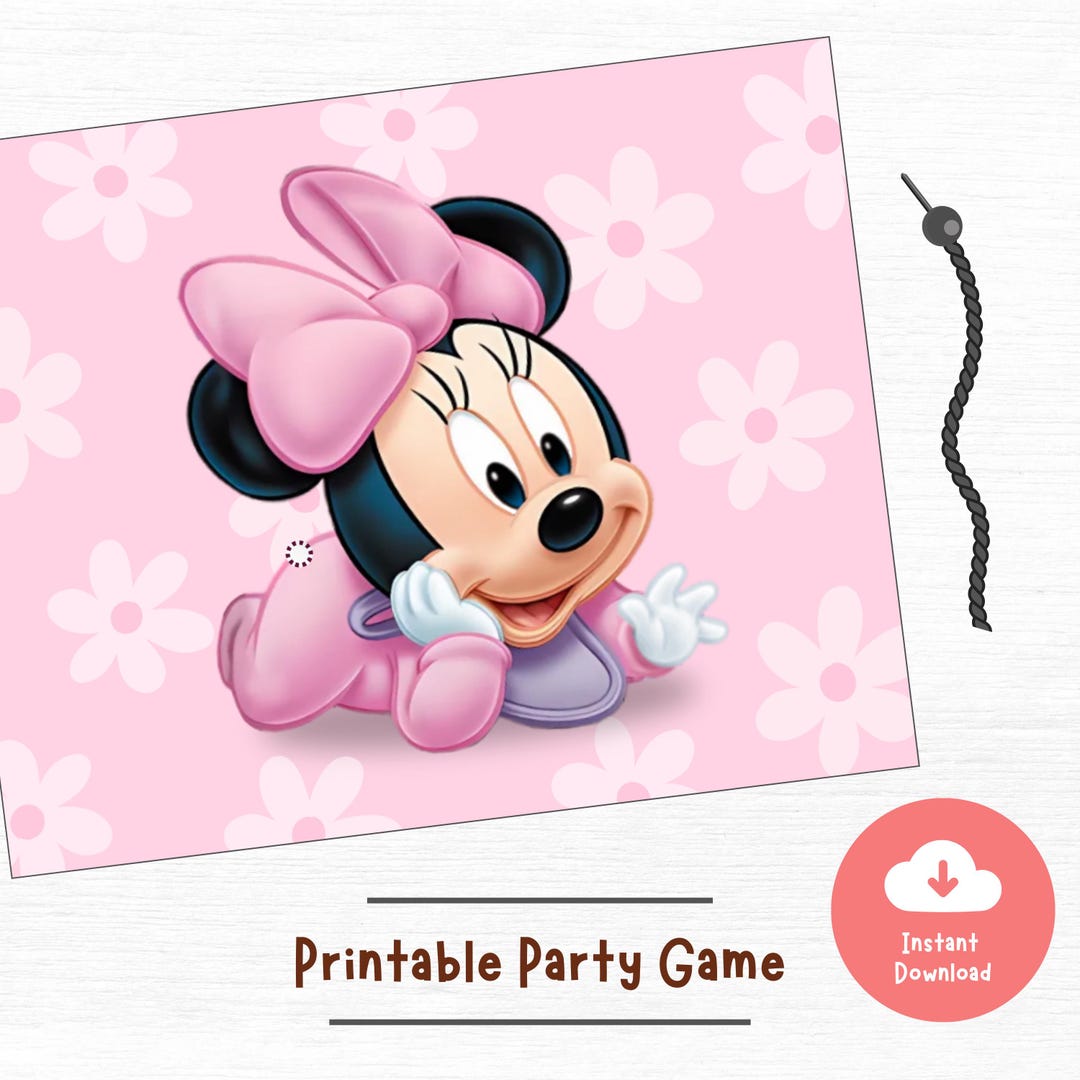 Minnie Mouse Pin the Tail Game Sign | Pink Floral Minnie Party ...