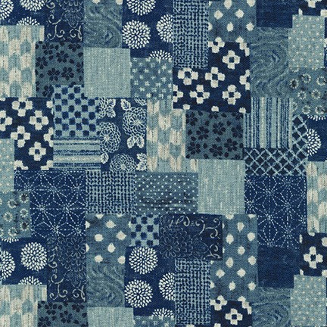Denim Light Blue Patchwork by Sevenberry: Nara Japanese Homespun Floral ...