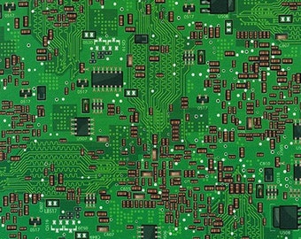 Computer Motherboard Fabric / Circuit Board Green Fabric by - Etsy
