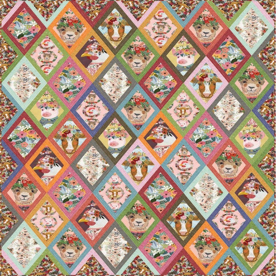 Farm Friends Badges by Mia Charro in Peach by Free Spirit Fabrics ...