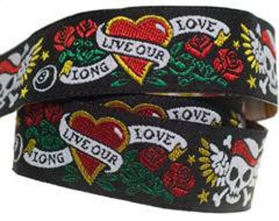 Black Tattoo Ribbon With Skull & Bones Renaissance Ribbons by the Yard ...