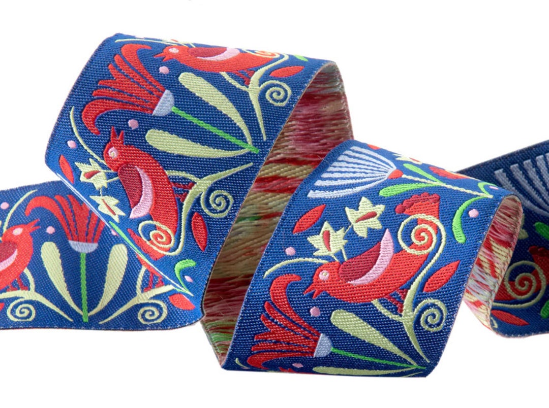 Red Birds on Indigo Blue 1-1/2" Ribbon by Jane Sassaman Renaissance ...
