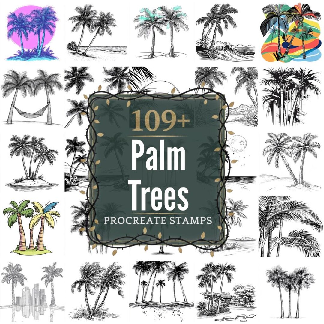 Palm Trees Procreate Stamps | Pngs | 109+ Detailed Illustrations ...