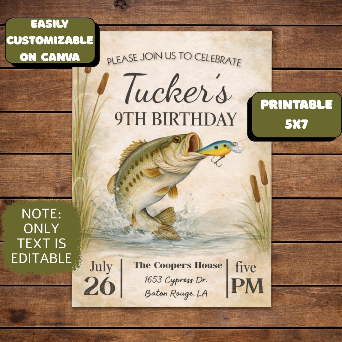 Bass Fishing Birthday Invitation | Editable Canva Template | Boys ...