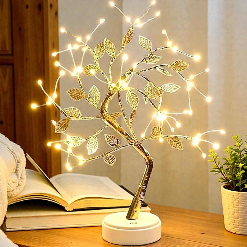 LED Rose Leaf Tree Lamp, Romantic Table Decor, Bendable Branches, USB ...
