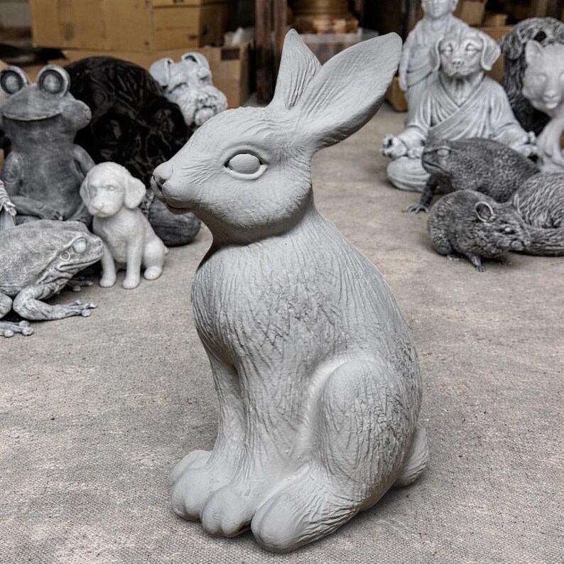 Concrete Garden Bunny Statue Sitting on Hind Legs Outdoor Yard Patio ...
