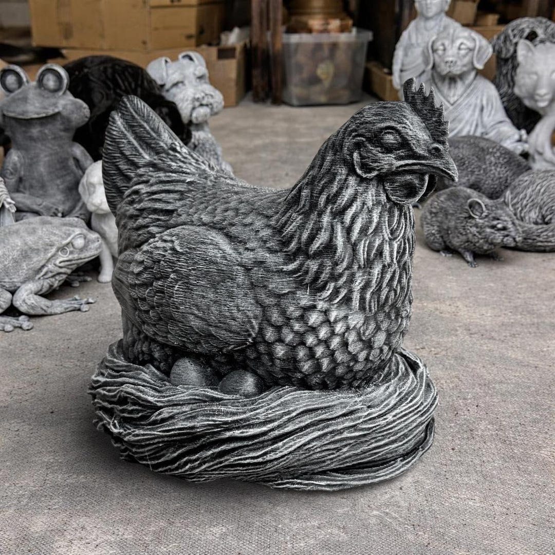 Concrete Hen Garden Statue With Eggs Nesting Chicken Outdoor Decor for ...