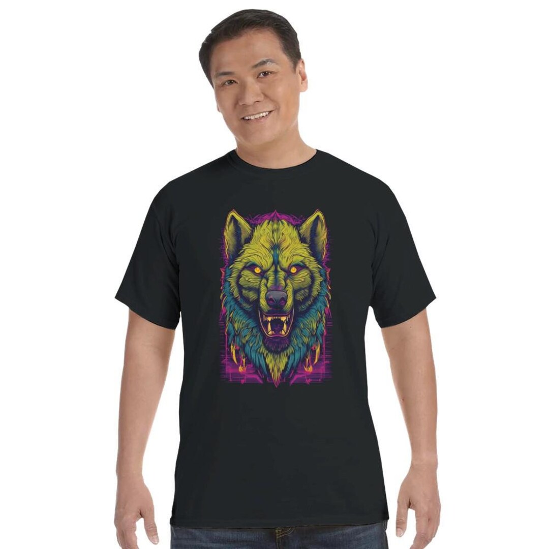 Neon Night Wolf T-shirt, Electric Lycan Shirt, Glow in the Howl Tee ...