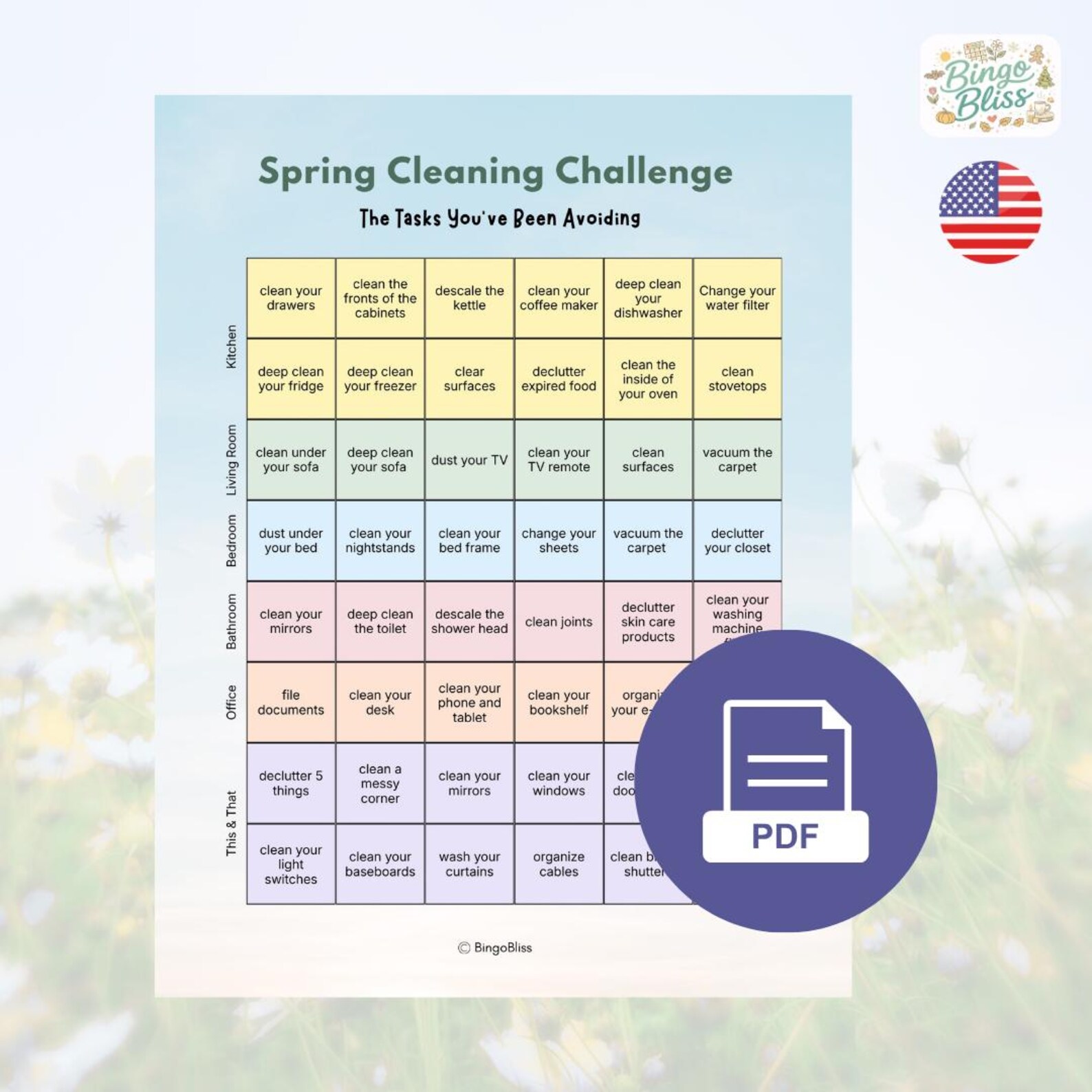 Spring Cleaning Bingo Printable – Deep Clean Challenge for the Tasks ...