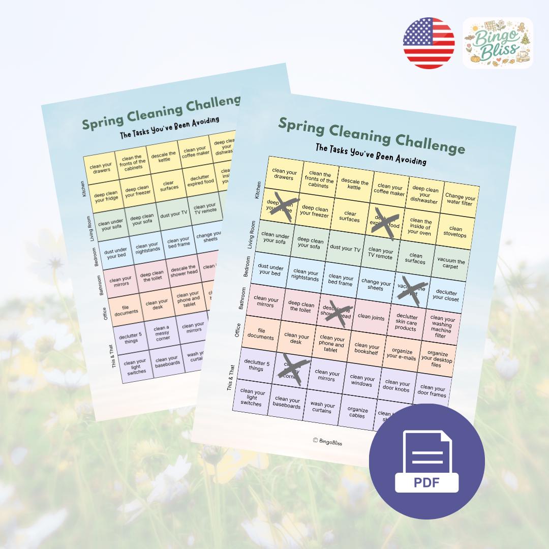 Spring Cleaning Bingo Printable – Deep Clean Challenge for the Tasks ...