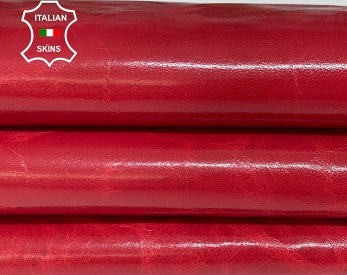PATENT RED SHINY Vintage Look Soft Italian Lambskin Lamb Sheep Leather ...