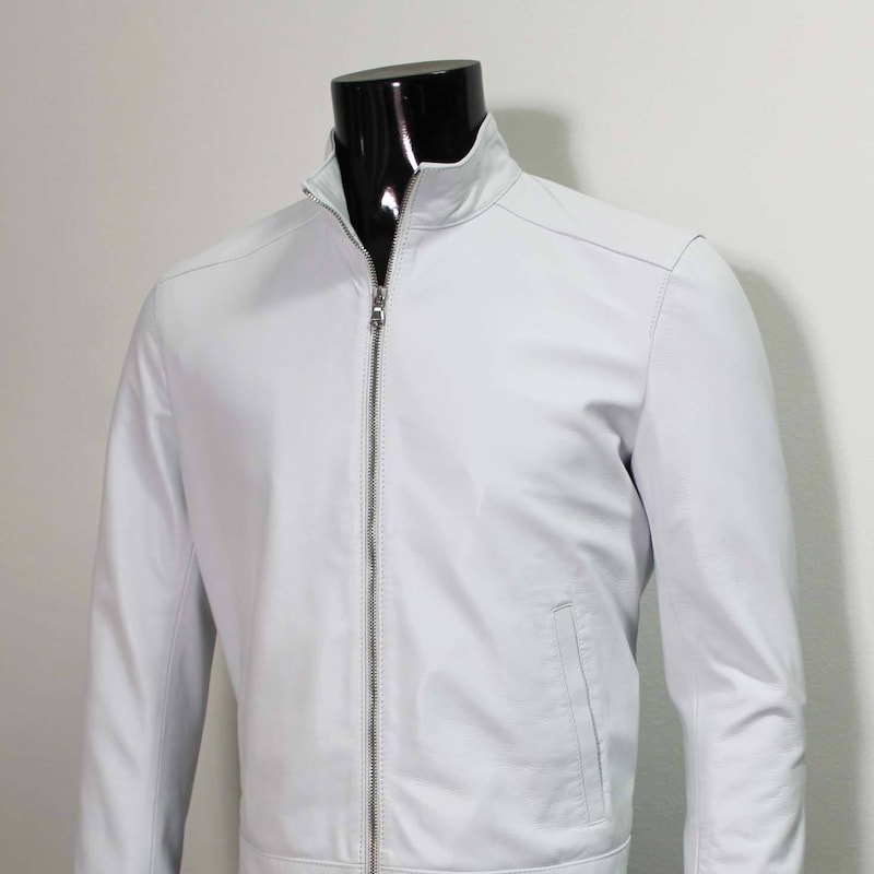 White Leather Jacket - Etsy