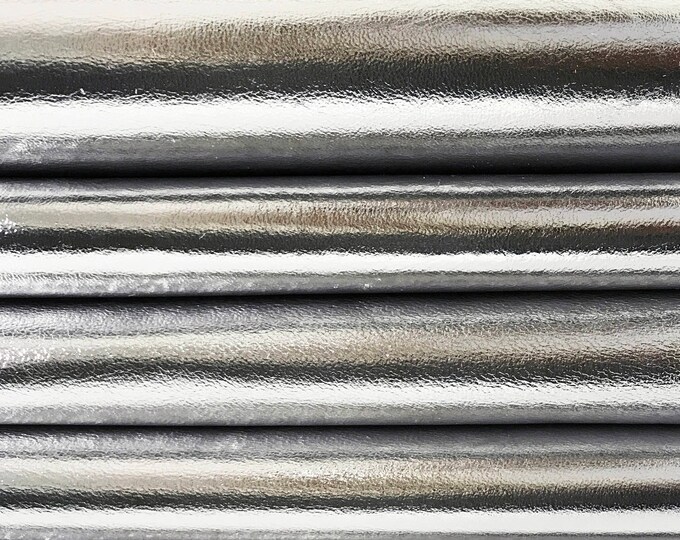 METALLIC SILVER Italian Lambskin Lamb Sheep Leather Skin Skins Hide ...