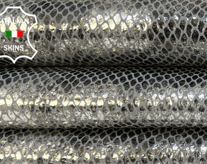 METALLIC SILVER DISTRESSED Snake Print on Soft Italian Goatskin Goat ...