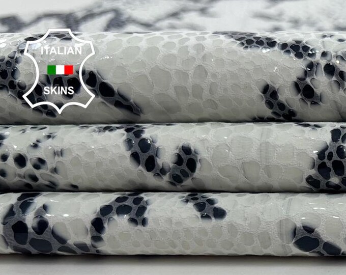 GREY PYTHON SNAKE Print on off White Shiny Thin Soft Italian Lambskin ...