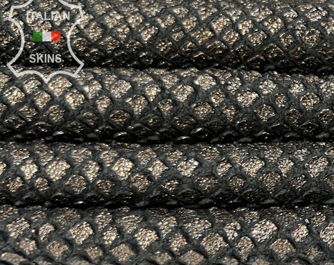 STEEL SNAKE SCALES Print on Black Soft Italian Lambskin Lamb Sheep ...